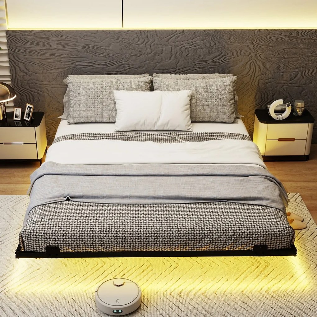 Costway Rám plovoucí postele Queen s LED světly moderní kovový rám