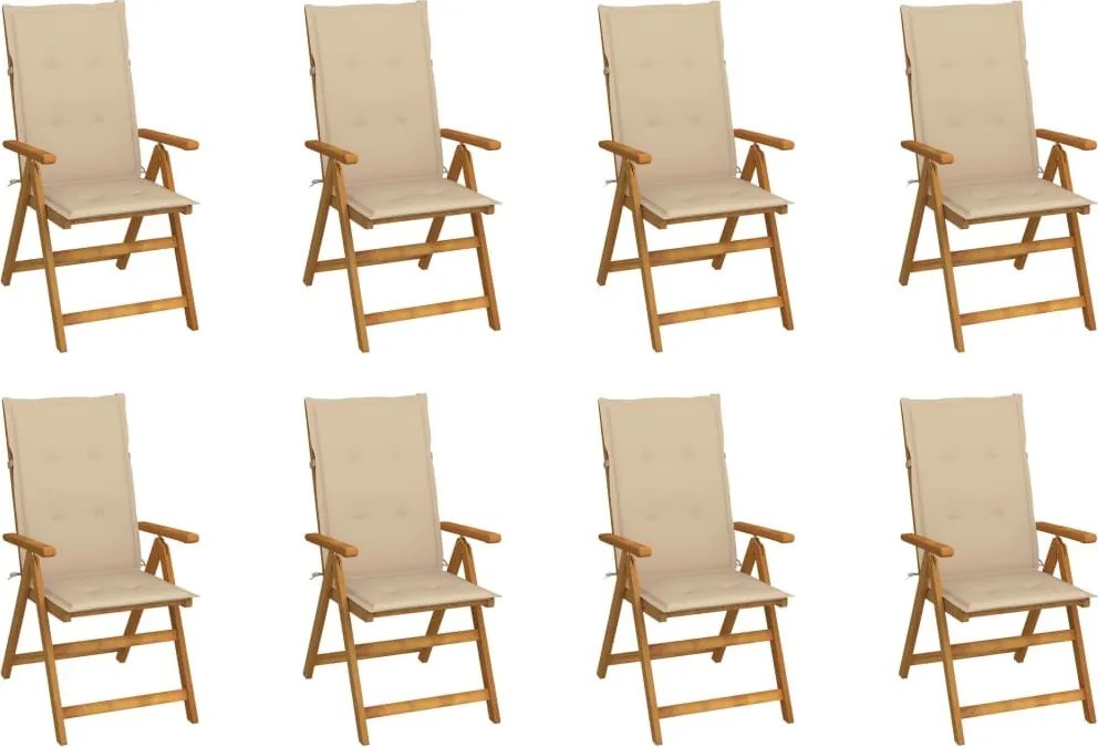 vidaXL Skládací zahradní židle s poduškami 8 ks masivní akácie [3075059] Barva: krémová