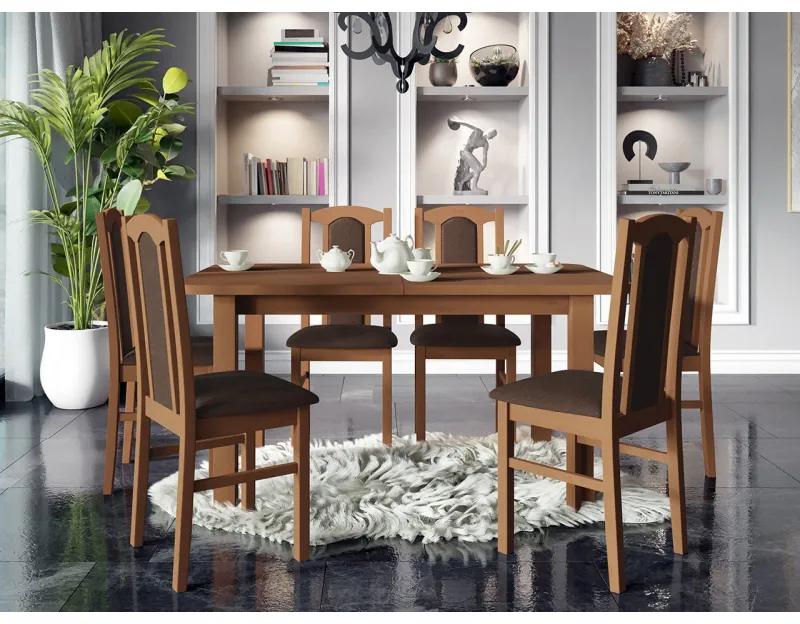 Rozkládací jídelní stůl se 6 židlemi AL06, Barva dřeva: ořech-L, Potah: Hygge D91
