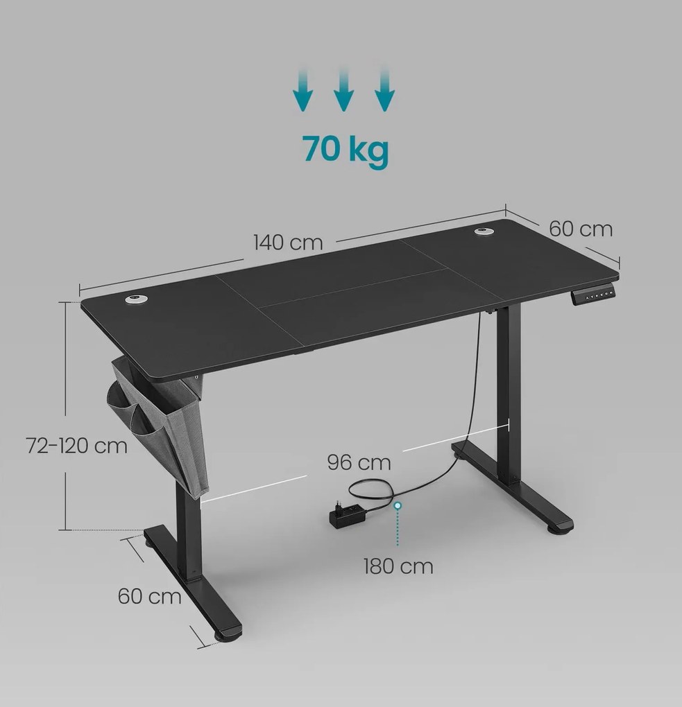 Elektricky nastavitelný psací stůl Vasagle Foral 140 cm černý