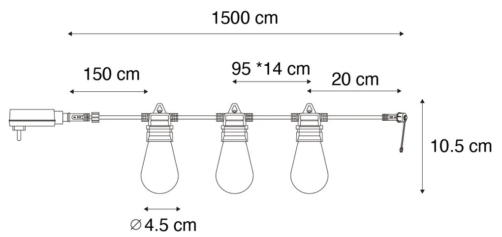 Inteligentní LED světelný řetěz 15 metrů 15 světel opál RGBW IP44 - Chill
