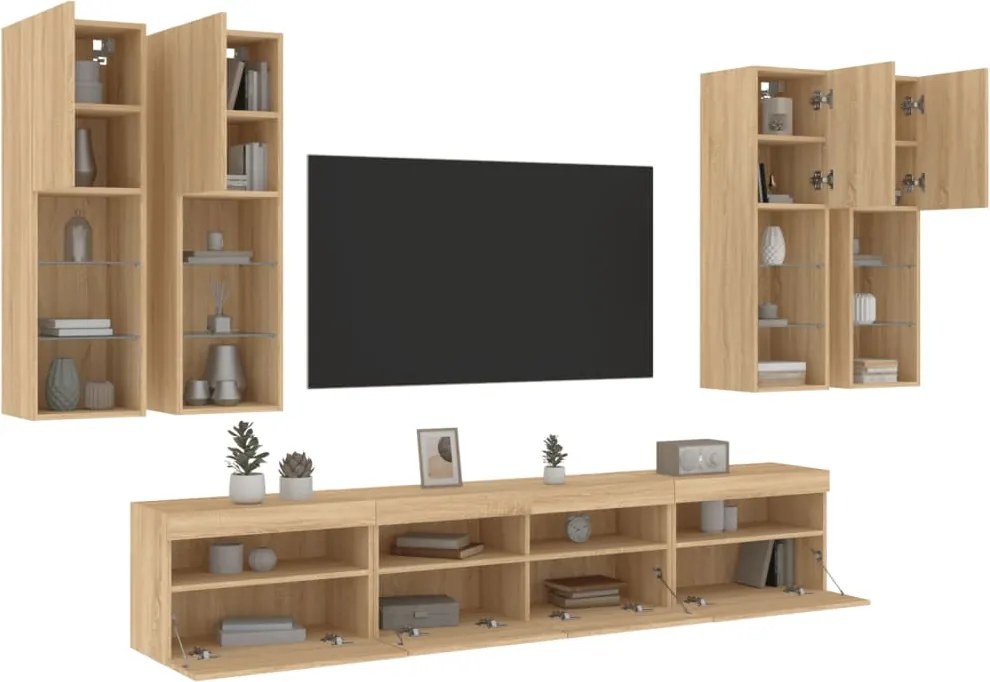7dílná obývací stěna s LED osvětlením dub sonoma 3216773