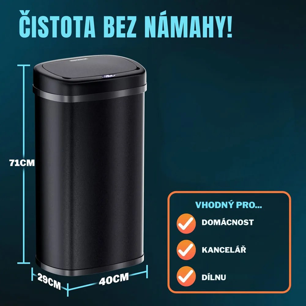 Senzorový odpadkový koš DEUS, 58 litrů, černá Jurhan