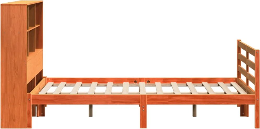 Postel s knihovnou bez matrace hnědá 150 x 200 cm masivní dřevo 3321918
