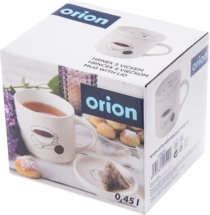 Bílý porcelánový hrnek s víčkem 450 ml – Orion