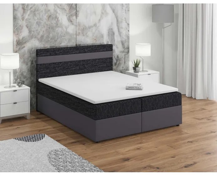 Boxspringová postel SISI 140x200, černá + šedá eko kůže