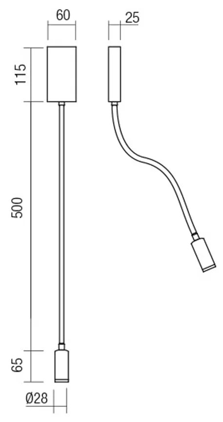 Redo 01-2755 nástěnná LED lampa Wallie černá, 3W, 3000K, 50cm