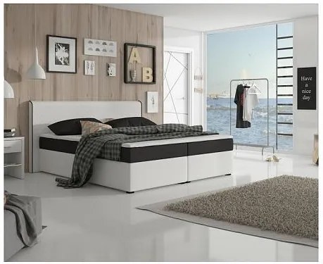 Komfortní postel NOVARA MEGAKOMFORT VISCO, černá látka / bílá ekokůže, 180x200 cm