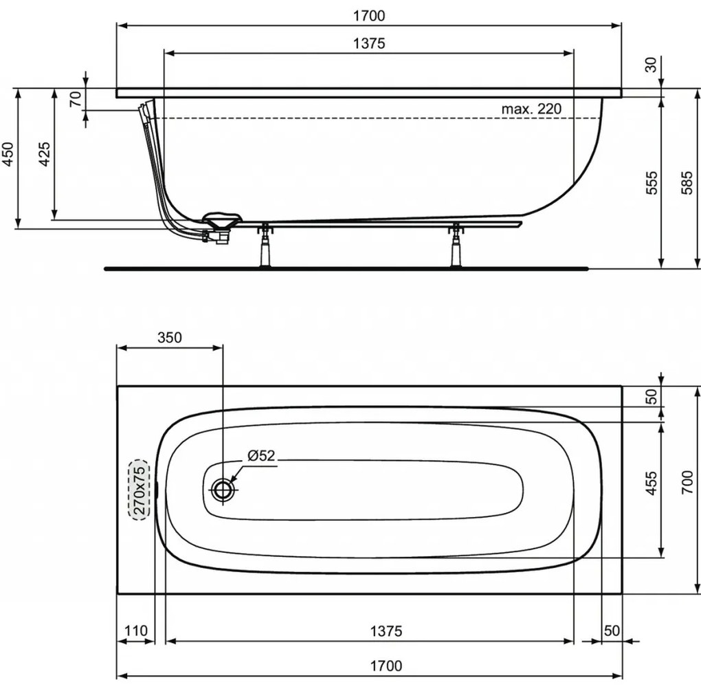 Ideal Standard i.life - Obdélníková vana 170x70 cm, bílá T475901