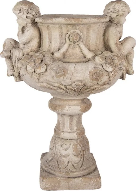 Béžový antik květináč v barokním stylu Baroque s andílky - 40*32*55 cm