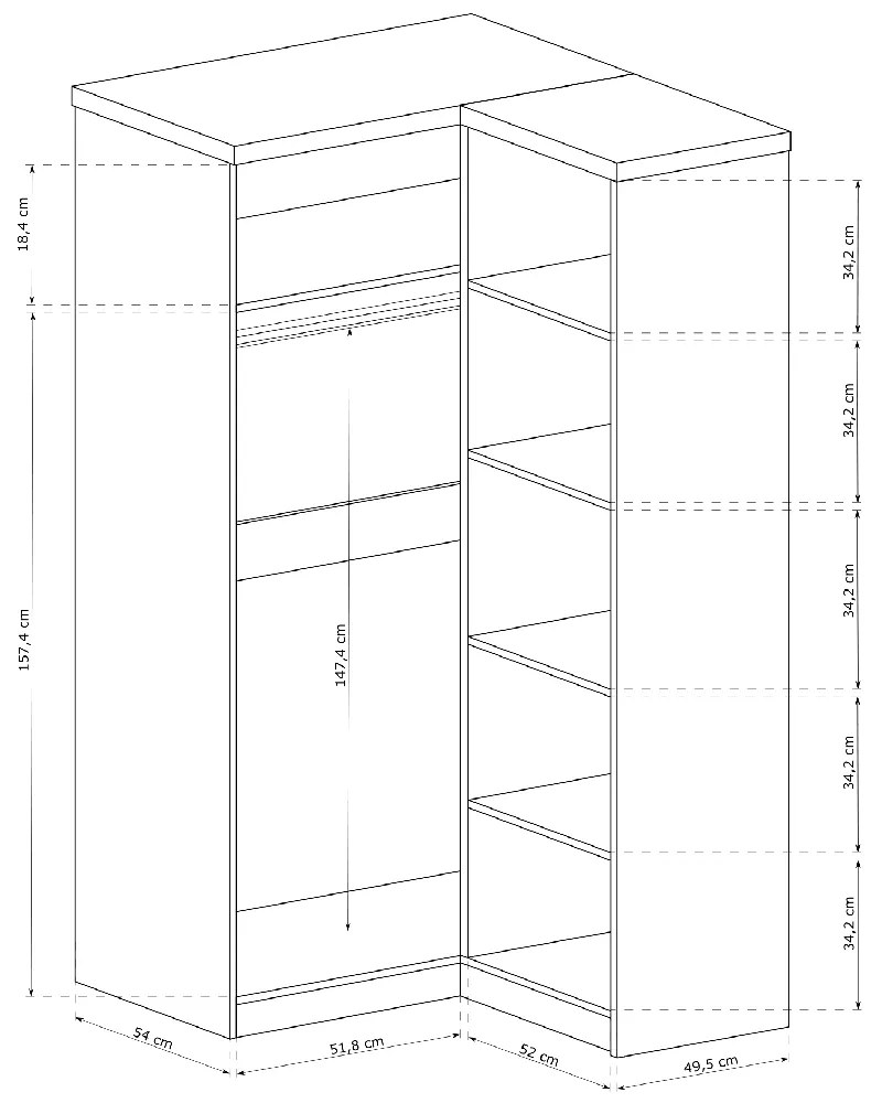 Tadeusz S - šatní skříň rohová T25 K - dub stoletý