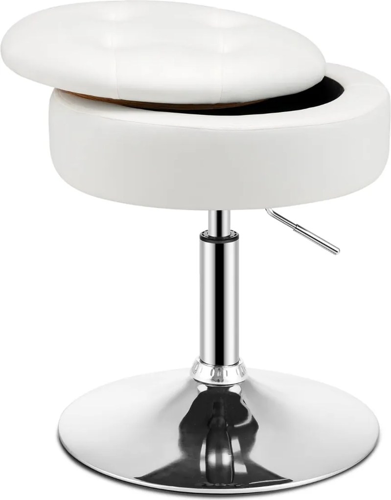 Costway Stolička na make-up s úložným prostorem otočná o 360° z umělé kůže bílé