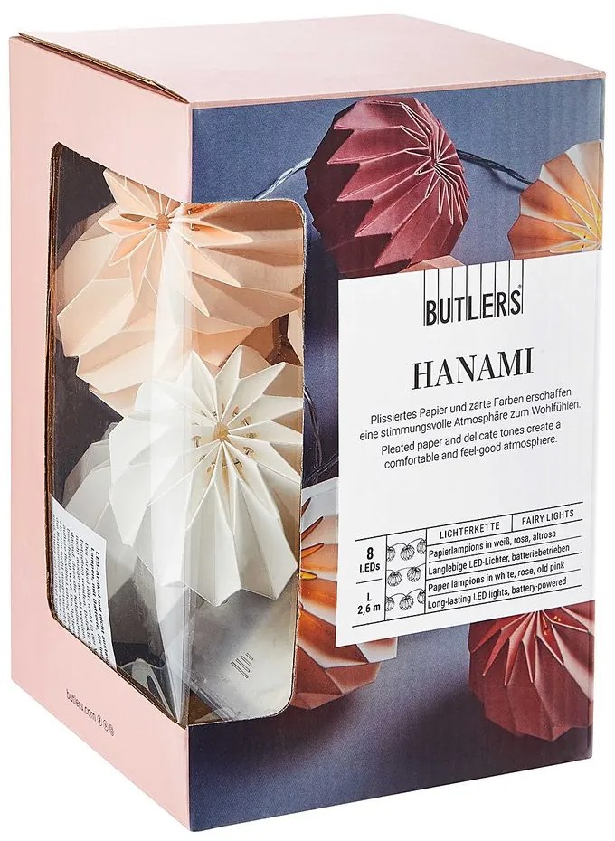 HANAMI LED Světelný řetěz lampióny 8 světel - růžová