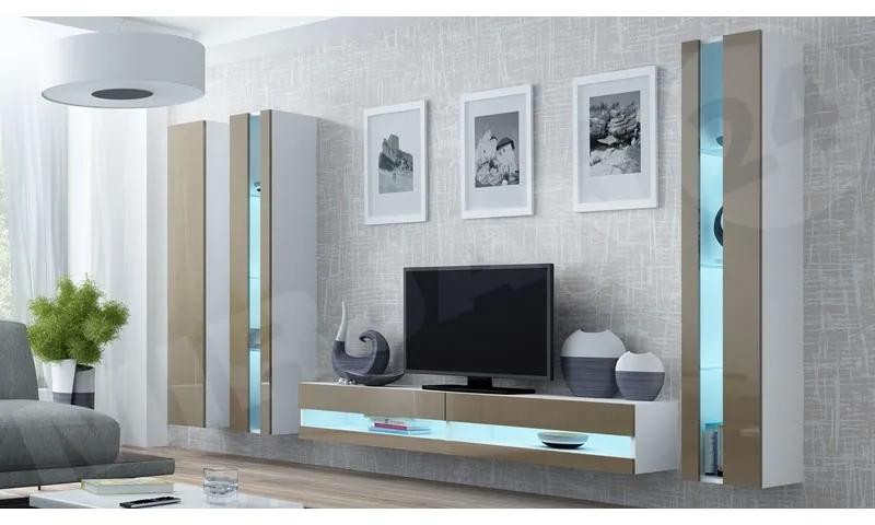 Obývací stěna Zigo New VI, Osvětlení: osvětlení LED - modré, Barva: černý / černý lesk