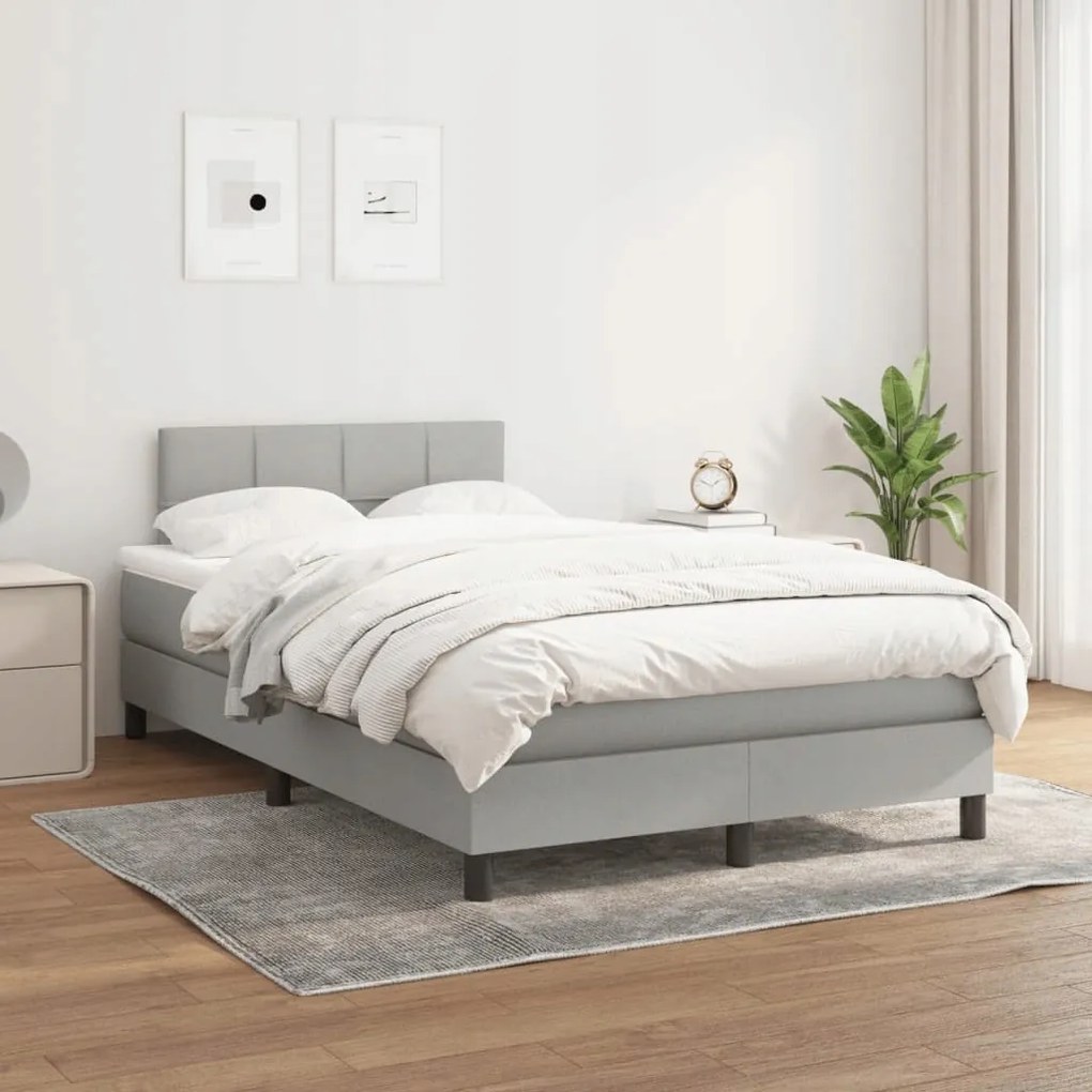 Box Spring Postel S Matrací Textil Světle Šedá Blok se čtverci 120 x 200