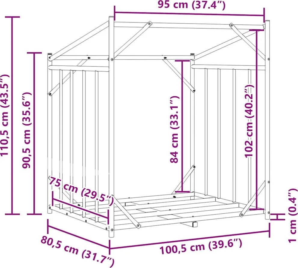 vidaXL Stojan na palivové dřevo s krytem 100,5x80,5x110,5 cm [4104938]