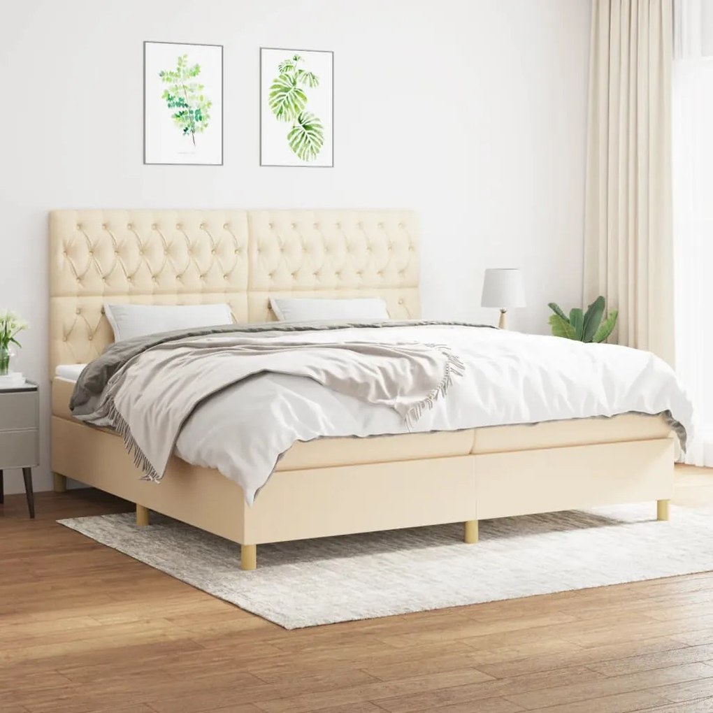 Box spring postel s matrací krémová 200x200 cm textil 3142606