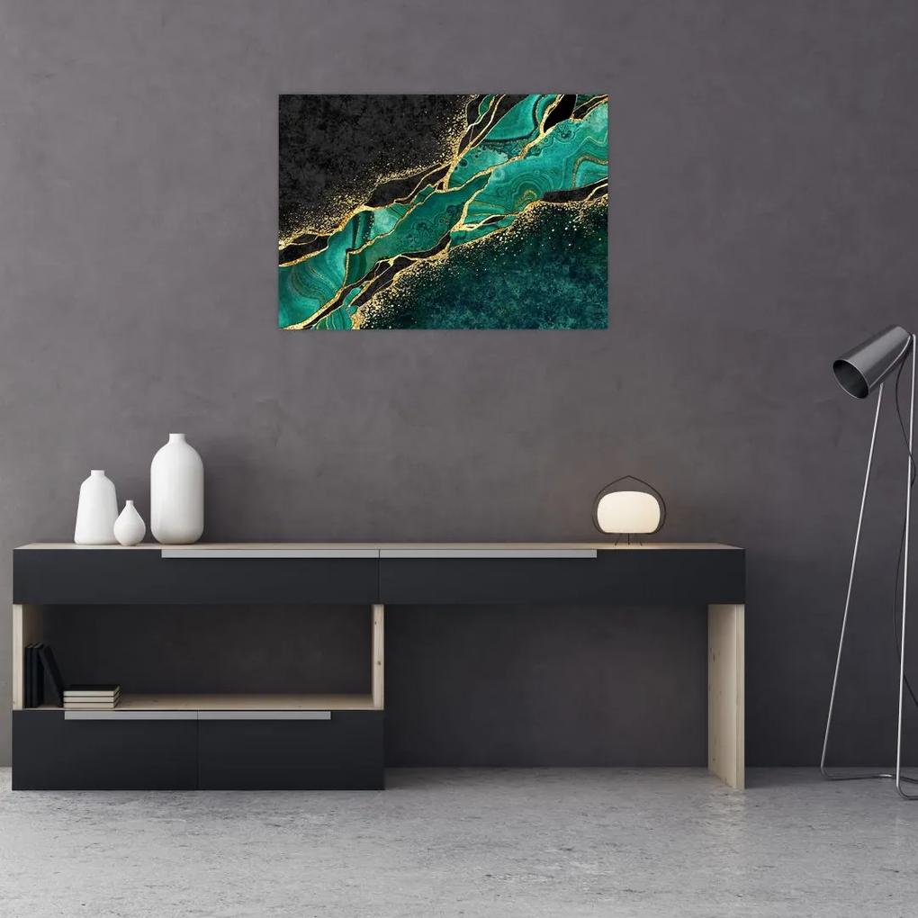 Skleněný obraz - Petrolejovo-zlaté mramorování (70x50 cm)