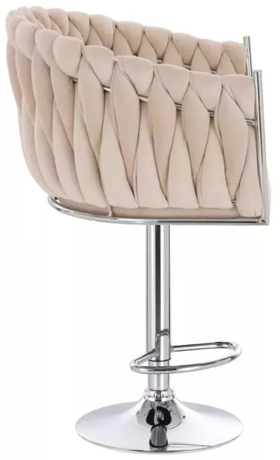 LuxuryForm DESIGN Barová židle NORDEN VELUR na stříbrné kulaté podstavě - krémová
