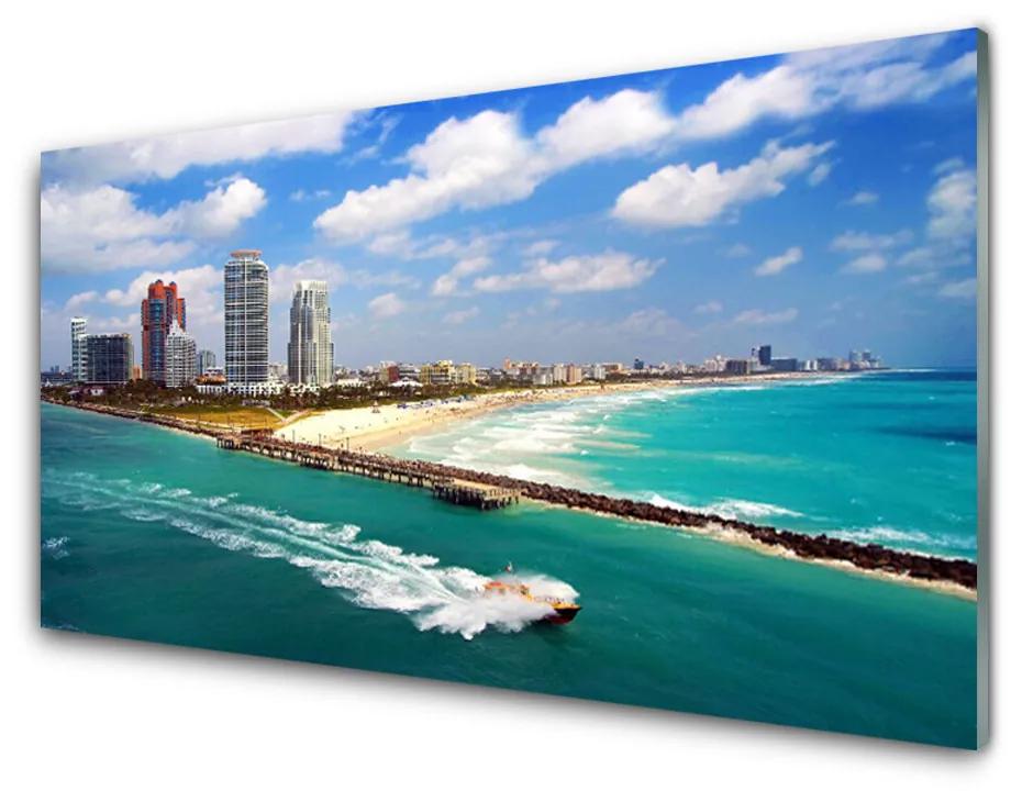 akrylový obraz Moře Pláž Město Krajina 125x50 cm