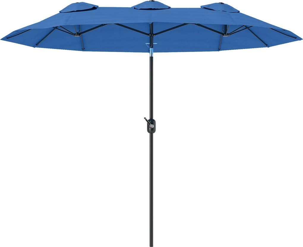 Slunečník, zahradní slunečník, sklápěcí, s ruční klikou, větrná stříška, polyester+ocel, tmavě modrá, 285 x 147 cm