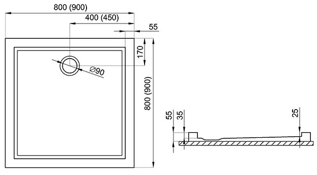 Polimat Čtvercová akrylátová sprchová vanička Goliat 80x80 (90x90) Barva: Bílá, Rozměry (cm): 80x80