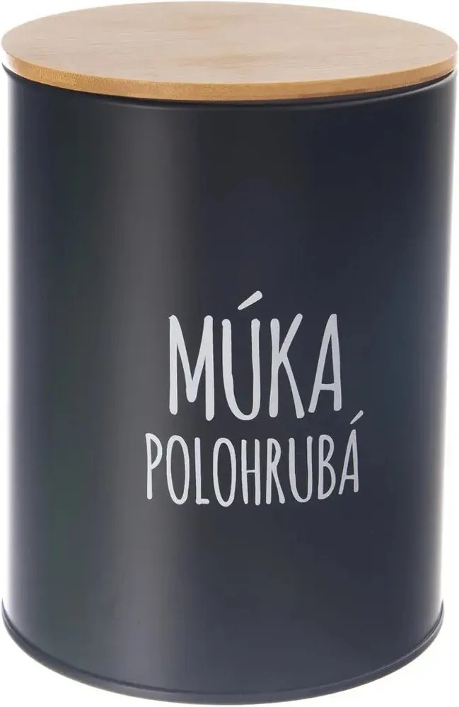 Orion Dóza na potraviny, plechová, černá, s bambusovým víkem, 2,3l, Múka polohrubá SK