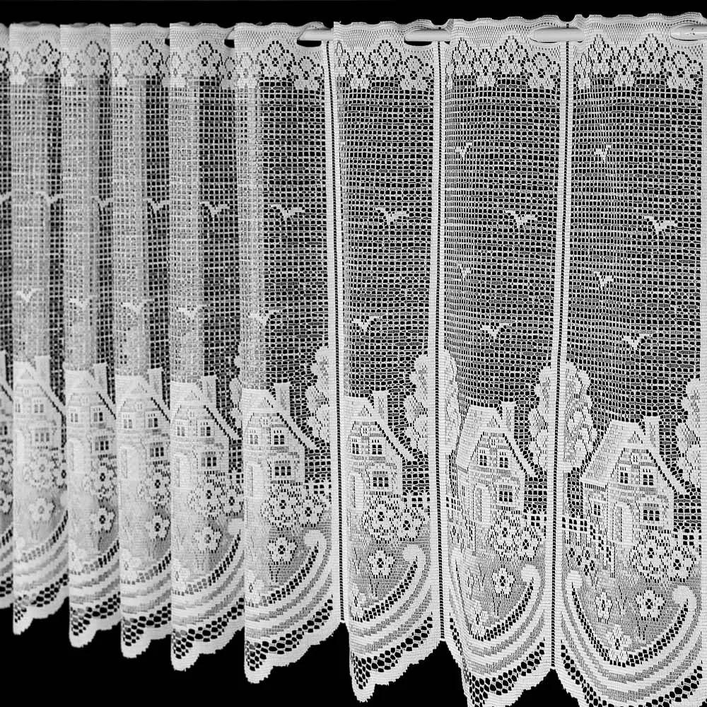 Brilltex žakárová vitrážová záclona DOMEČKY DD695, bílá výška 30cm (v metráži)