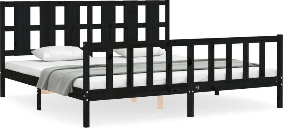 Rám postele s čelem černý 200 x 200 cm masivní dřevo 3192255