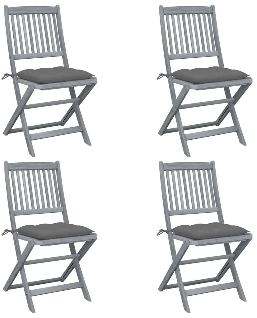 3064579 vidaXL Skládací zahradní židle s poduškami 4 ks masivní akáciové dřevo