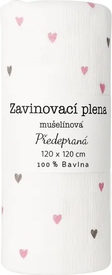 PREM INTERNATIONAL Zavinovací plena 120x120 cm Fialová srdíčka (balení 1 ks)