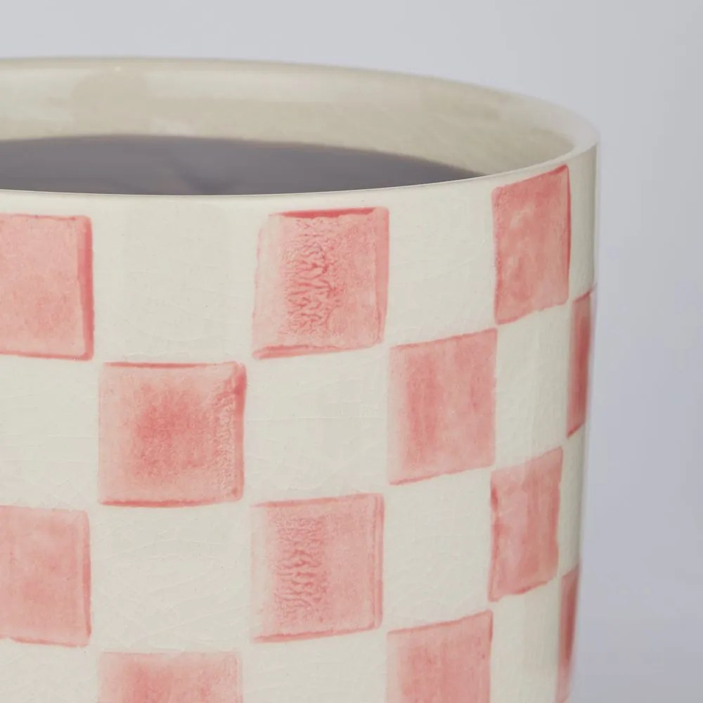 NEW DELFT Květináč šachovnice 13,5 cm - růžová