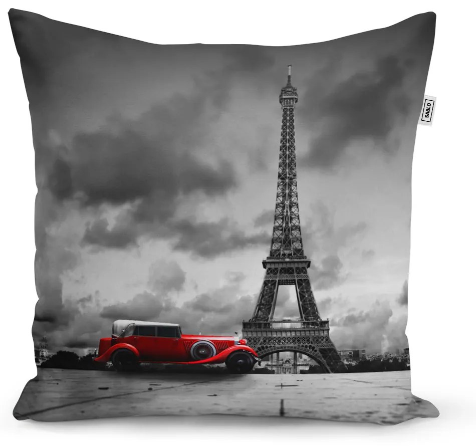 Polštář SABLO - Eiffelova věž a červené auto 60x60 cm