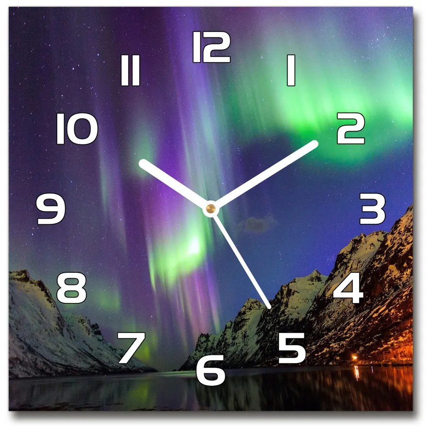 Wallmuralia Skleněné hodiny čtverec Polární záře 30x30 cm
