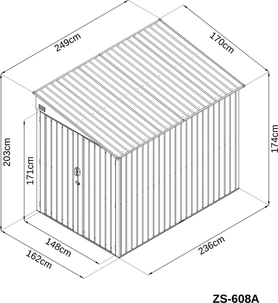 Zahradní domek BestBerg ZS-608A / 4,2 m² / 249 × 170 × 203 cm / antracit