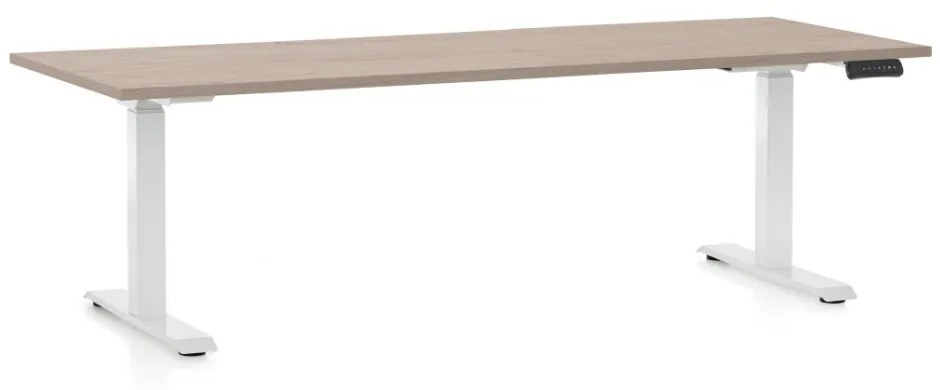 Výškově nastavitelný stůl OfficeTech C, 200 x 80 cm, bílá podnož, dub