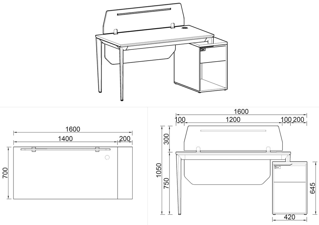 Kancelářský stůl se skříňkou Houseland Profit Max 03 1607 dub/bílý