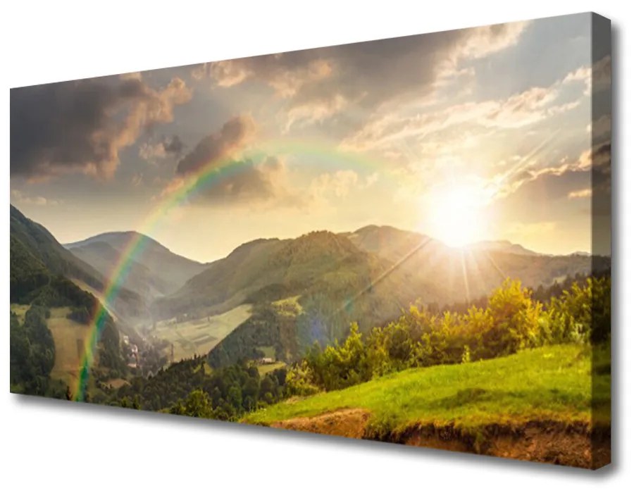 Obraz na plátně Louka Hory Západ Slunce 120x60 cm