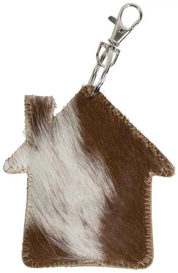 Klíčenka domeček bílo hnědo černý z hovězí kůže - 7*2*10cm