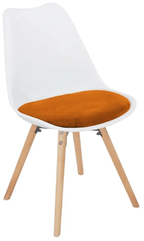 Jídelní židle SEMER new, plast bílý, látka terracotta, buk
