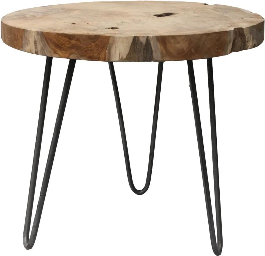 Odkládací stolek s deskou z neopracovaného teakového dřeva HSM collection Helen, ⌀ 55 cm