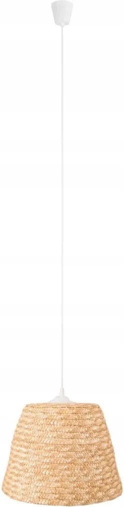 Závěsná lampa s bílým stínítkem z pšeničné slámy boho nad ostrovní stůl Maxlight