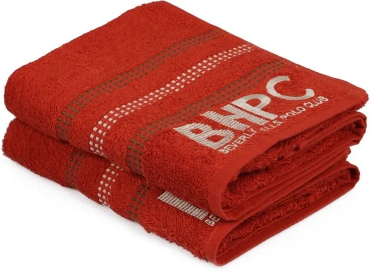 Sada dvou cihlově červených ručníků Beverly Hills Polo Club, 90 x 50 cm