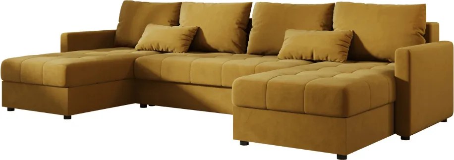 Rozkládací sedací souprava do U VENORIA 285x146 cm, hořčicová + 2 polštářky ZDARMA