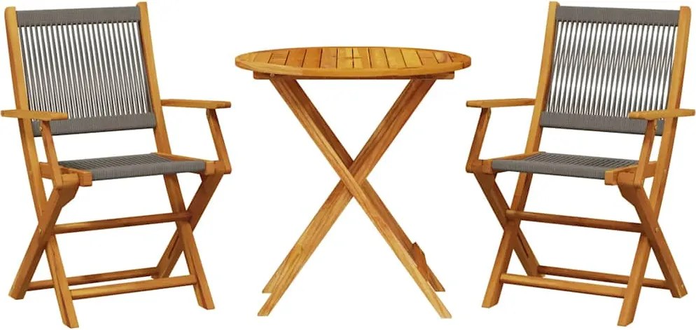 3dílný bistro set šedý polypropylen a masivní dřevo 3281854
