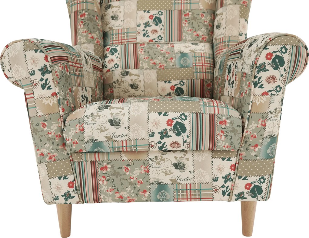 Křeslo ušák, látka patchwork Viorica 1, Charlot