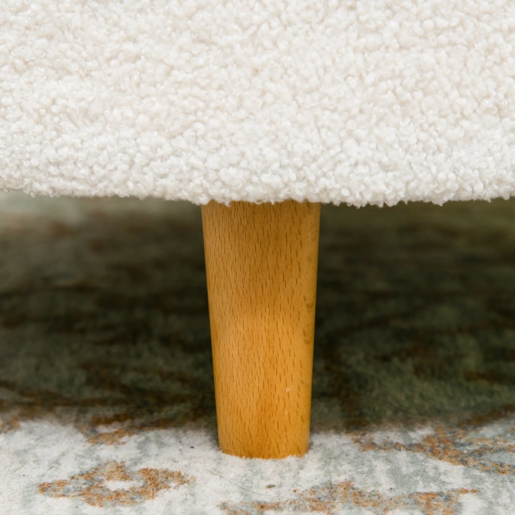 HOMCOM taburet Ø56 x 42 cm, kulatý čalouněný taburet s úložným prostorem a odklápěcím víkem, dřevěné nohy, ideální do obývacího pokoje a ložnice, bíl…