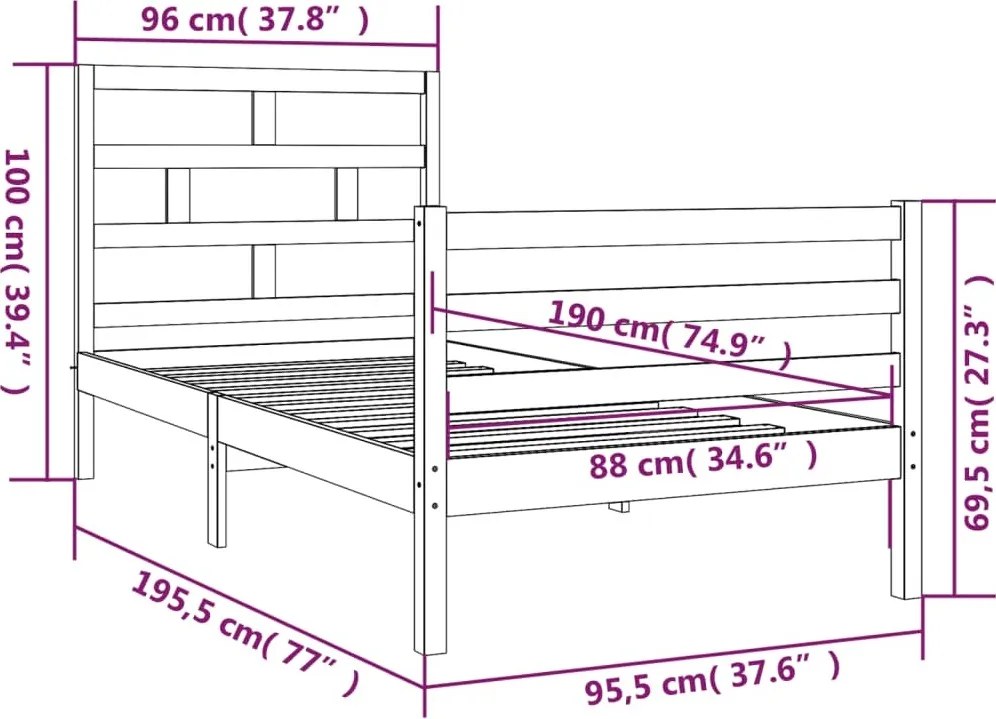 vidaXL Rám postele 90 x 190 cm Single masivní dřevo [3101252] Barva: Přírodní