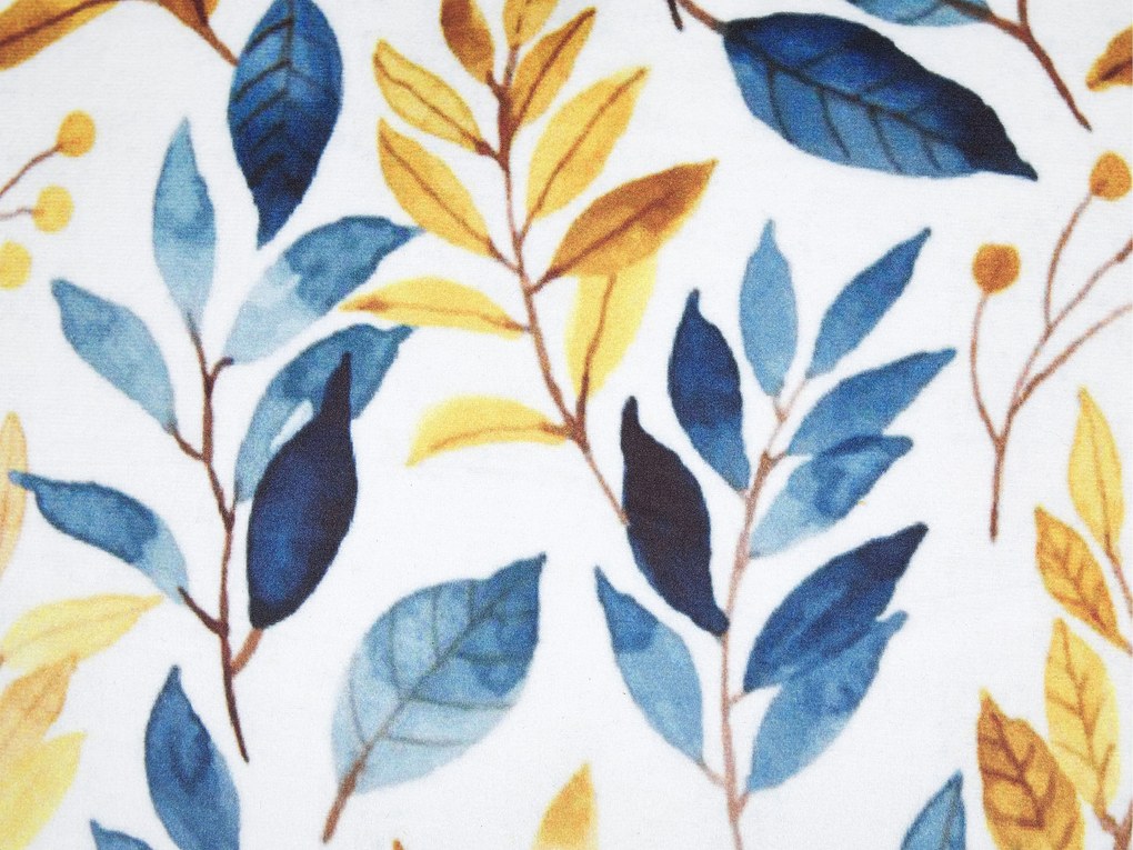 Sametový polštář vzor listů 45 x 45 cm žlutý/ modrý CATTLEYA Beliani
