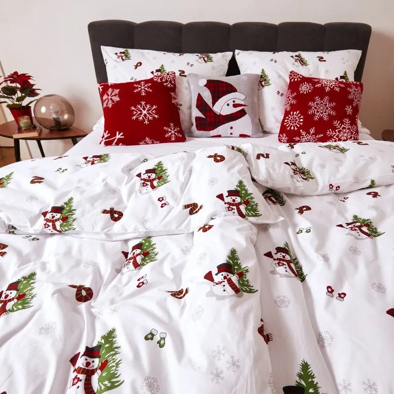SCANquilt povlečení KLASIK sněhulák bílozelená 140 x 200/70 x 90 cm